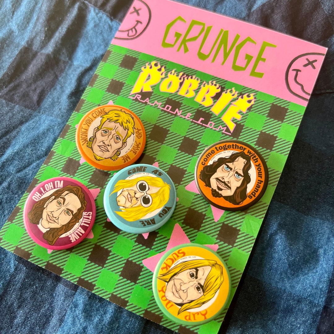Grunge Music Badges Set, Grunge Pins, Grunge Rap Buttons, Grunge 90's ...