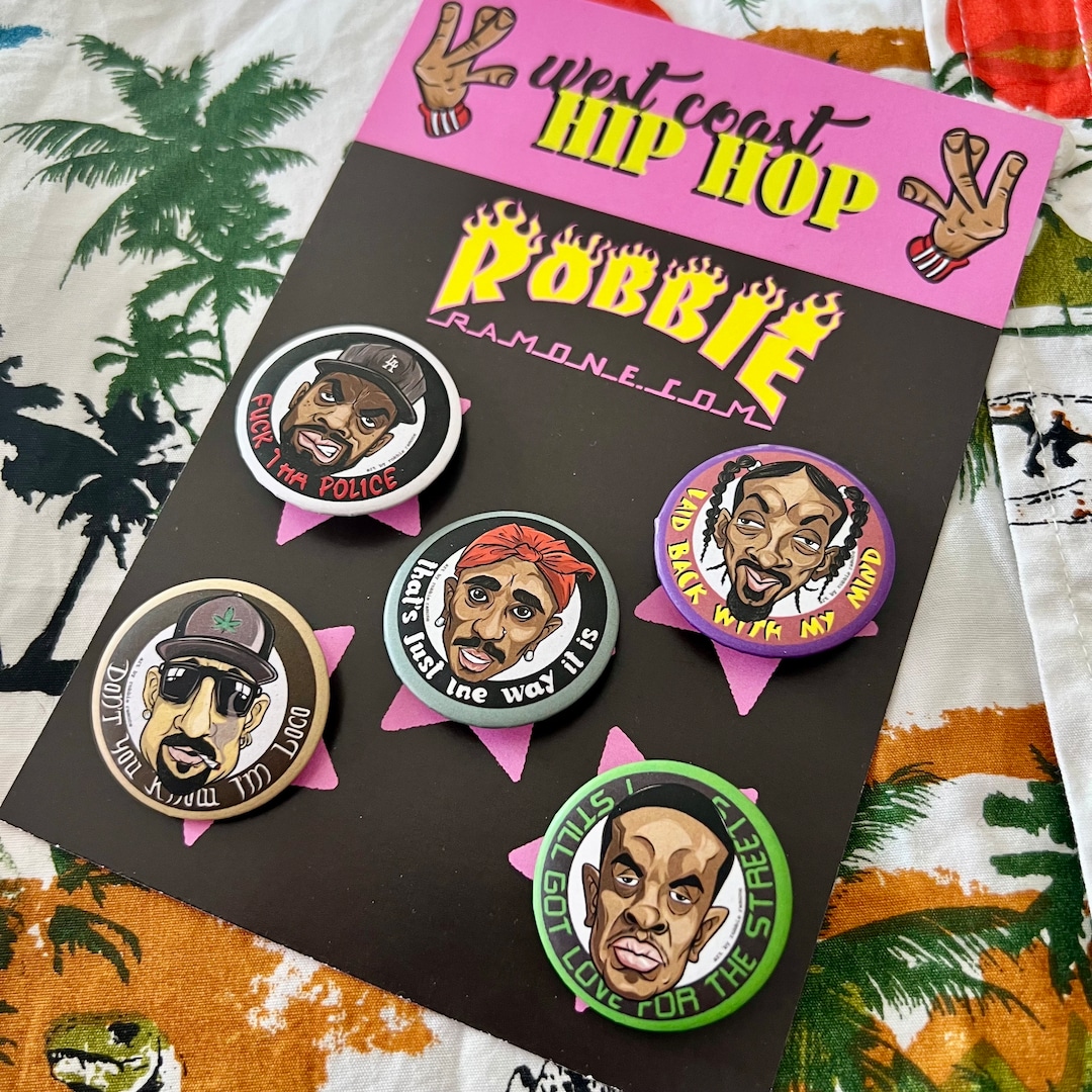 West Coast Hip Hop Buttons, Rap Pins, NWA, Cypress Hill, Tupac Shakur ...