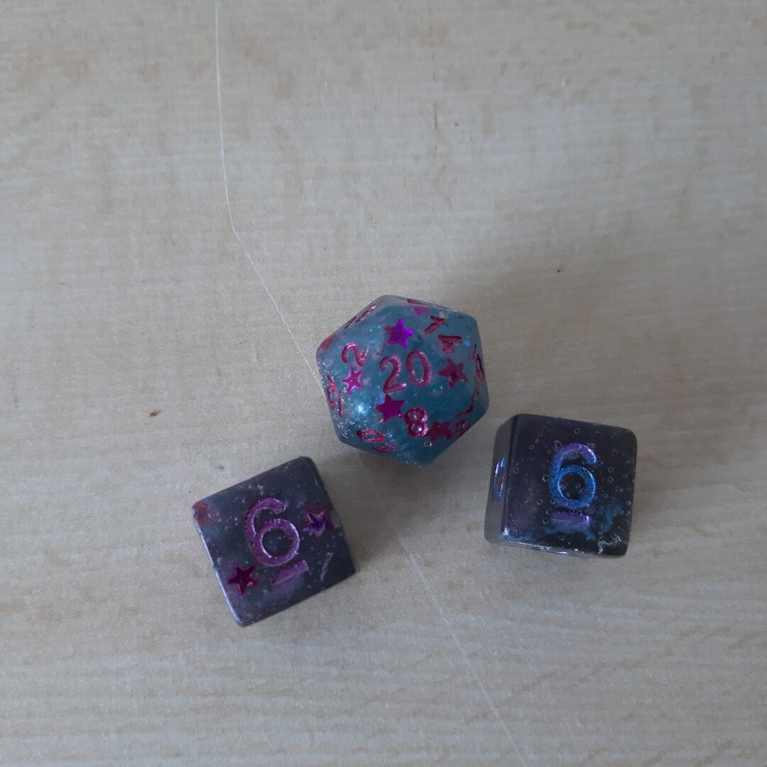 Handmade Dice Set 2d6 and D20 With Stars Resin Dnd Dice - Etsy