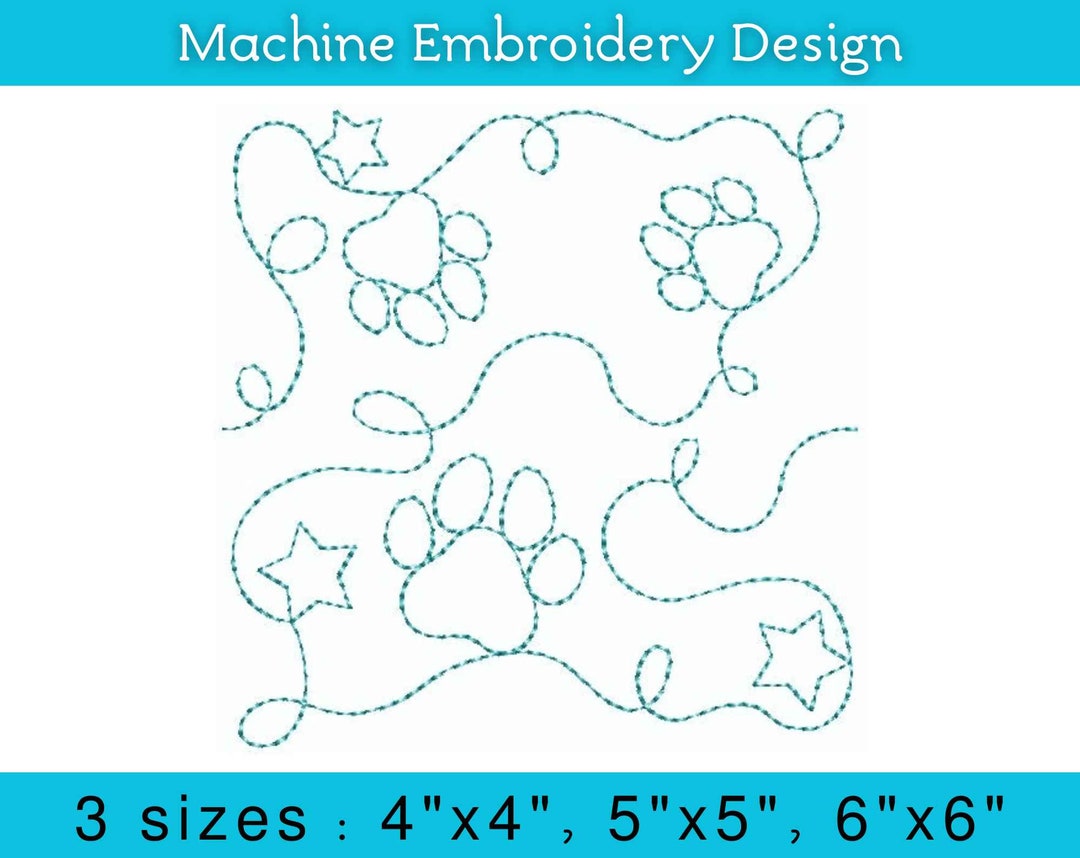 Paw Print Edge to Edge Machine Embroidery Quilting, Footprint Dog, 4x4 ...