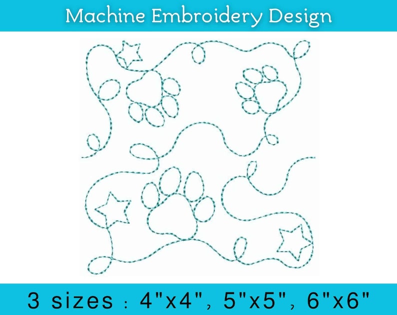 Paw Print Edge to Edge Machine Embroidery Quilting, Footprint Dog, 4x4 ...