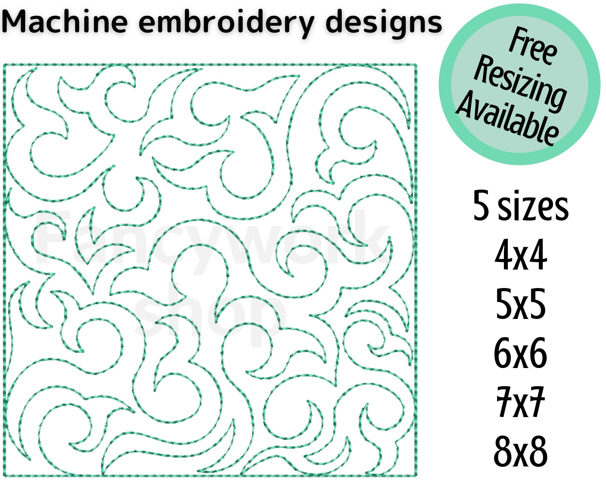 ITH Quilt Block Machine Embroidery Design Swirl Hook 4, 5, 6, 7, 8 5 ...