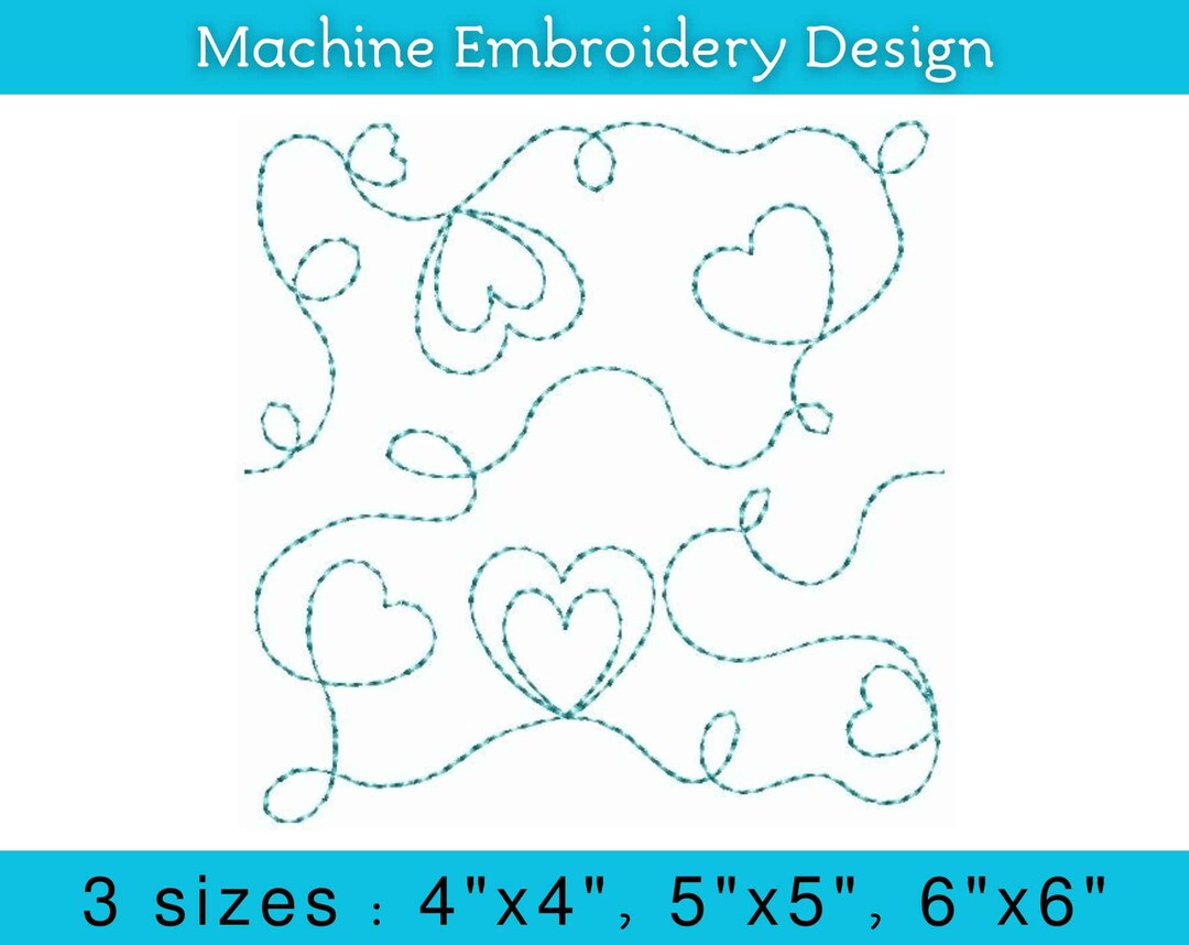 Hearts Edge to Edge Machine Embroidery Quilting, Continuous Line Single ...