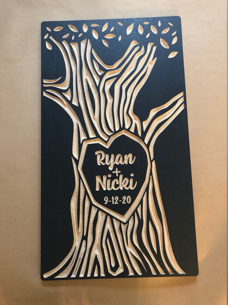 Names Carved in Tree Personalized Modern Wood Wall Art | Etsy