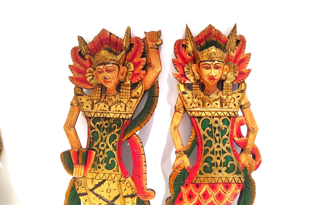 Vintage Balinese Wood Wall Panels: Hand Carved Polychrome Indonesian ...