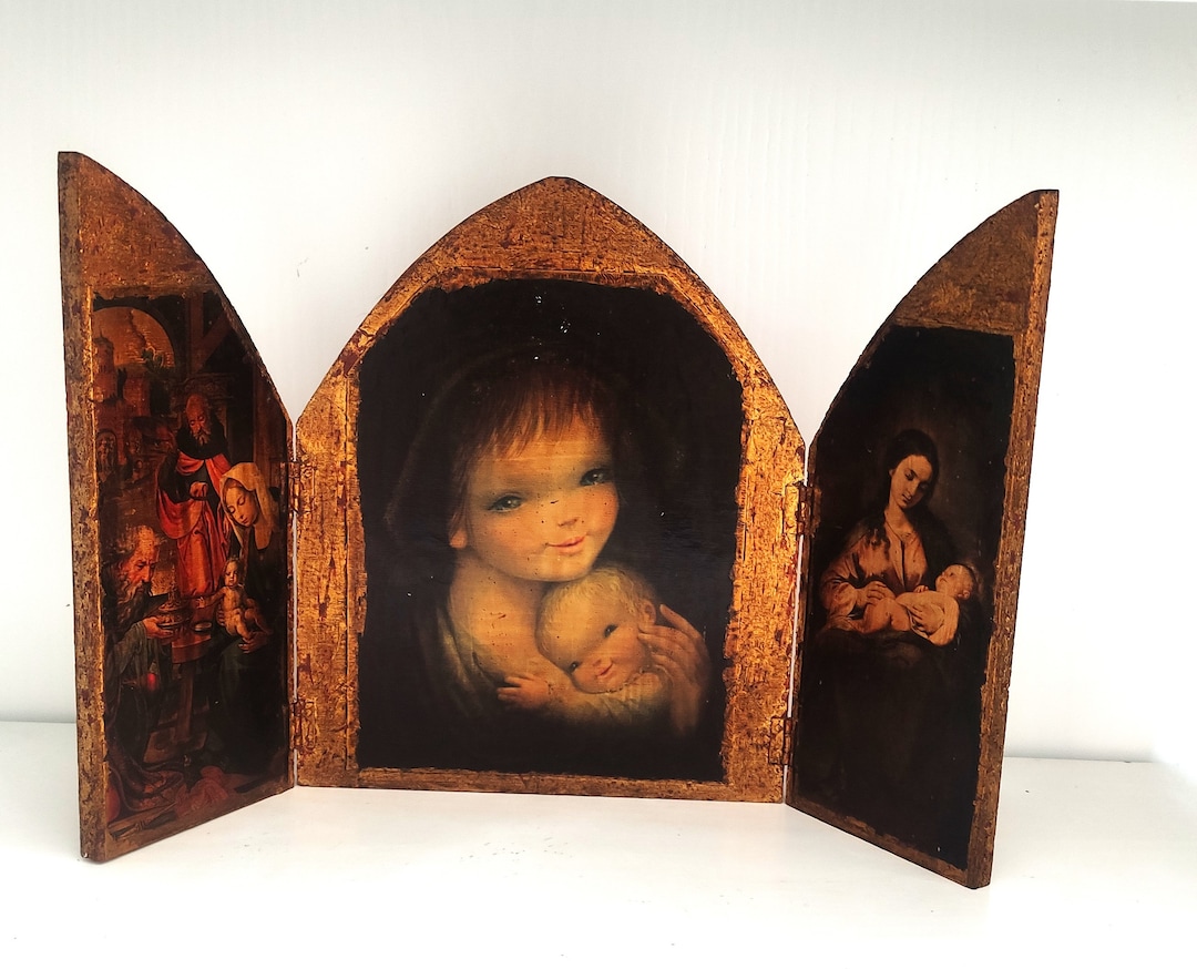 Vintage Catholic Triptych, the Birth of Jesus Triptych, Madonna and the ...