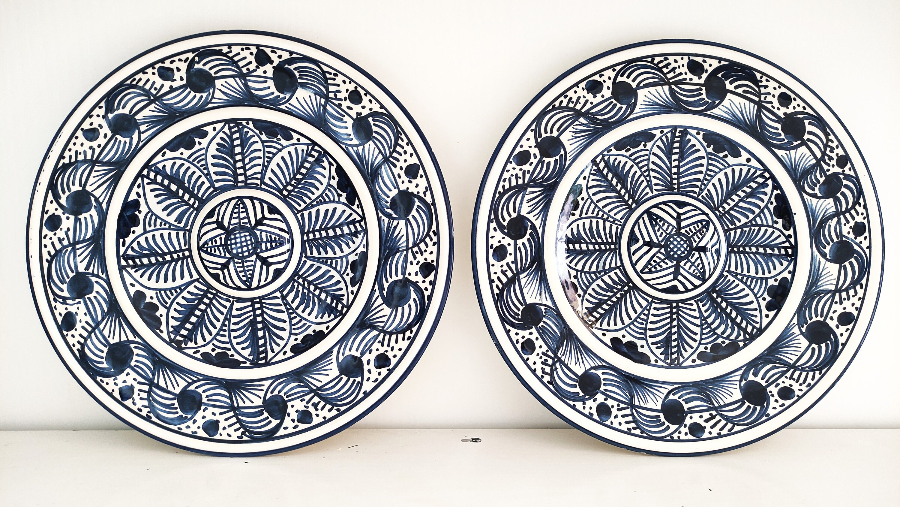Set of 2 Vintage Spanish Ceramic Wall Plates, Hand Painted in Blue ...