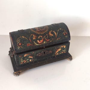 Antique Spanish Jewelry or Storage Box, Carved Wood and Embossed ...
