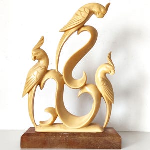 Vintage False Ivory Parrots Sculpture, Art Nouveaux Style Sculpture ...