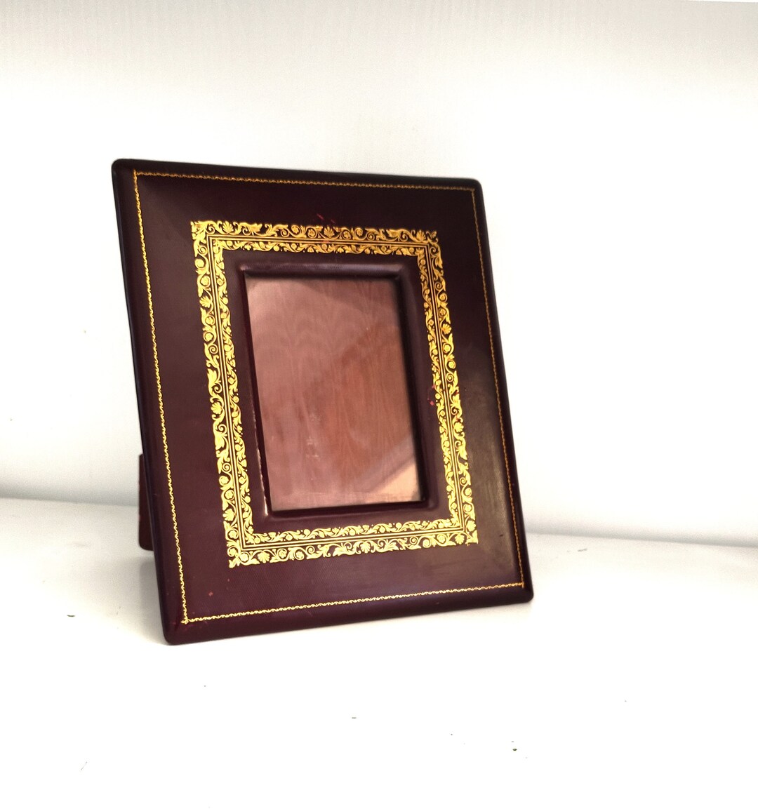 Antique Italian Tabletop Frame, Embossed Leather Photo Frame With Gold ...