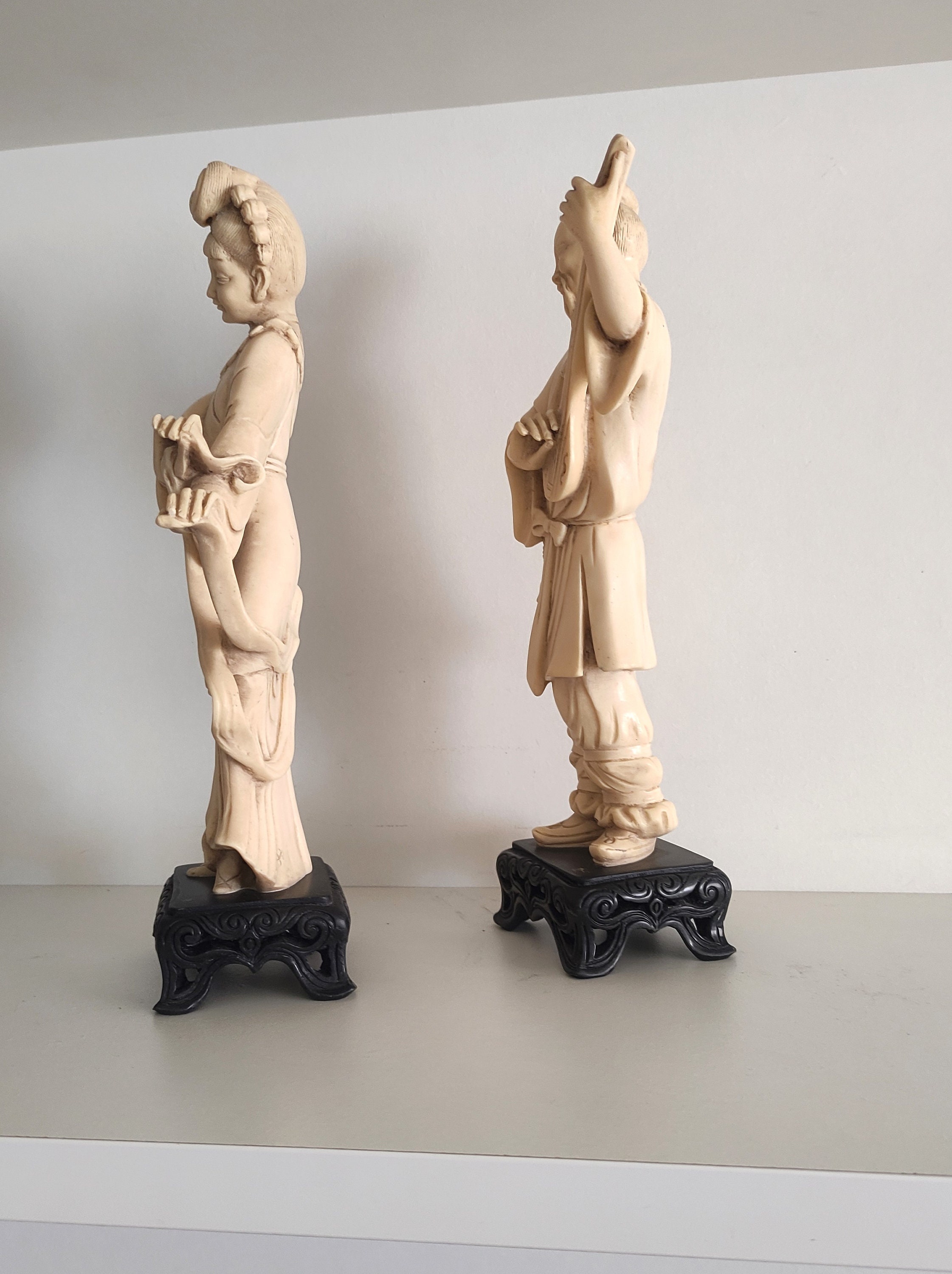 A Set of 2 Vintage Asian Statues, Faux Ivory, Asian Statues of a ...