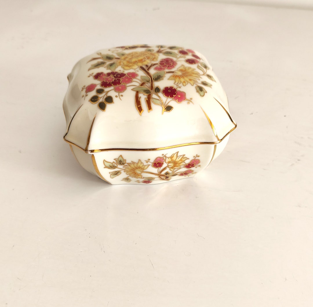 Vintage Porcelain Trinket Box, Flowers and Butterfly Box, Zsolnay ...