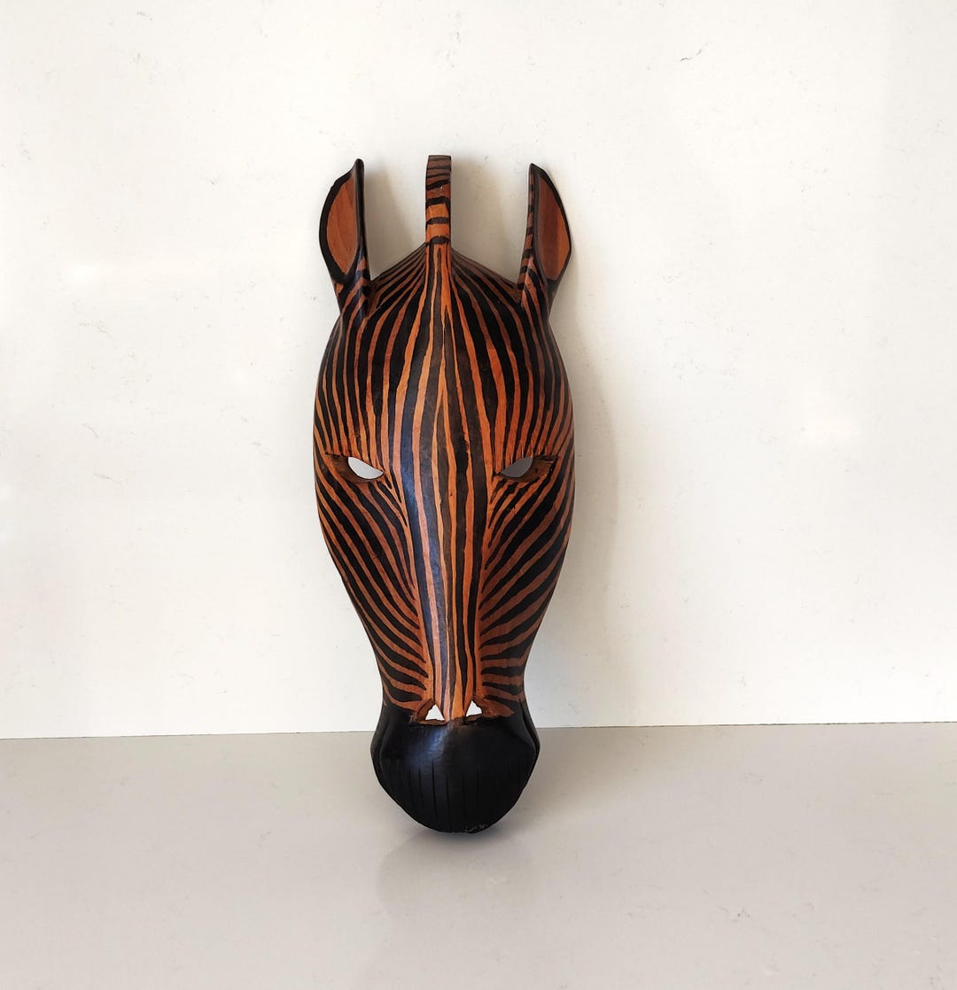 Hand-carved Wooden Zebra Mask – African Wall Art – Vintage Tribal Decor ...