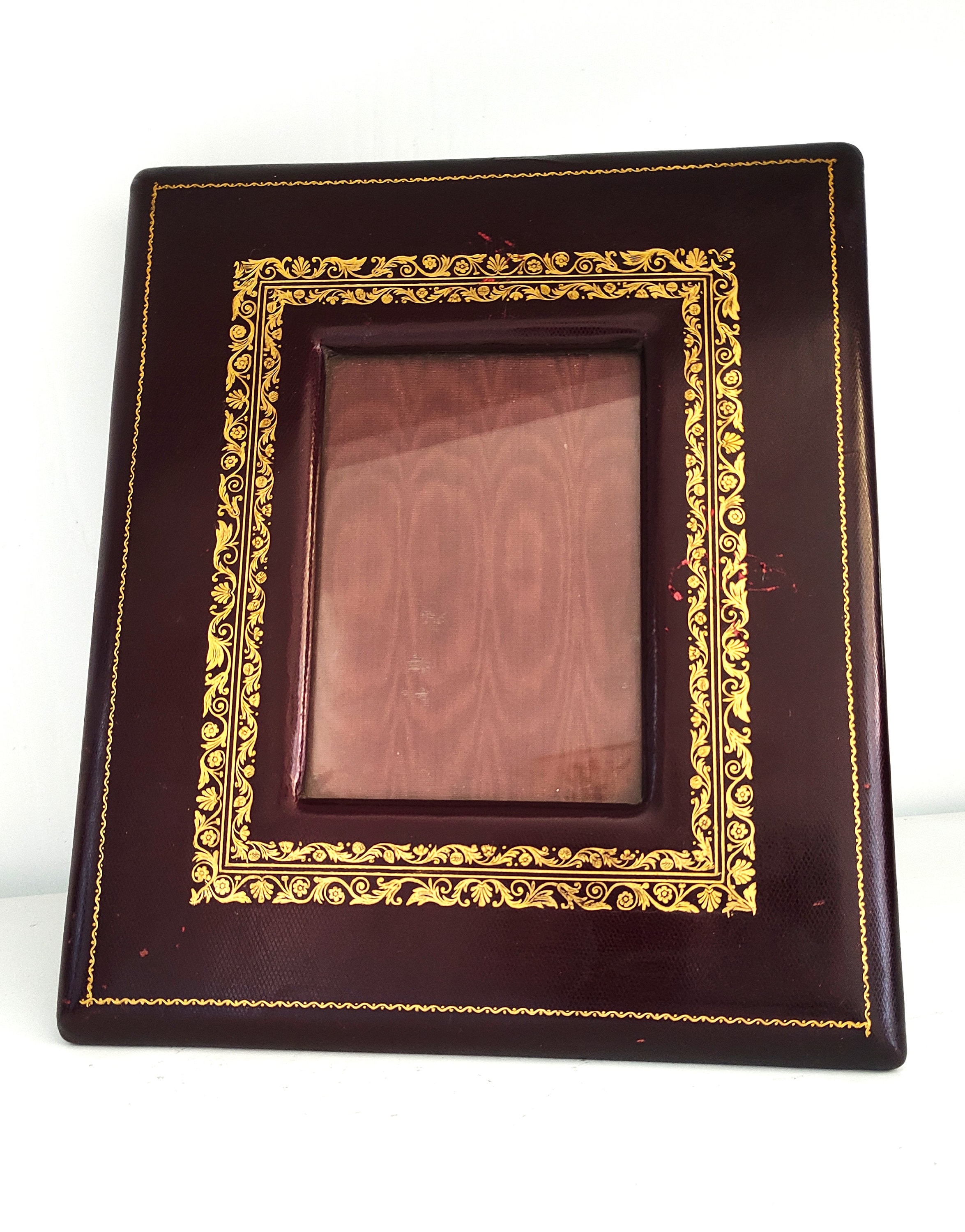 Antique Italian Tabletop Frame, Embossed Leather Photo Frame With Gold ...