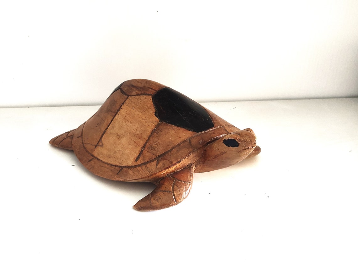 African Carved Wood Turtle Statue, Hand Carved Tortoise, Authentic ...