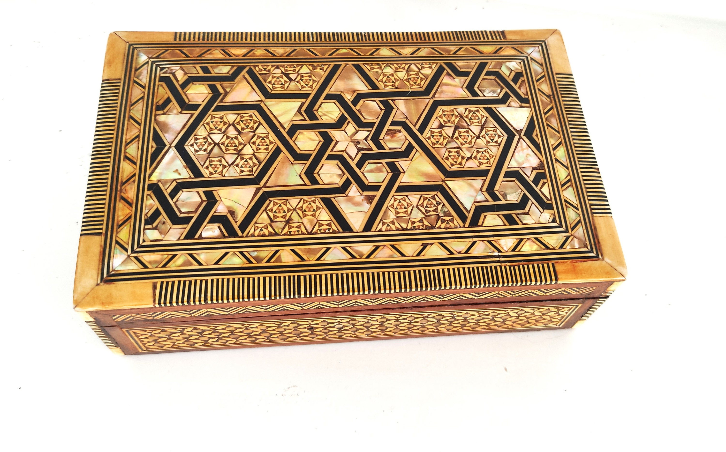 Antique Spanish Marquetry Box, Gold Jewelry Box, Taracea Spanish Jewelry Box, Antique Jewelry ...