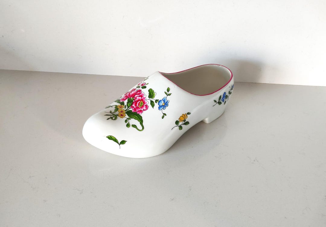 Vintage French Porcelain Shoe Vase: Mid-century Floral Wall Decor - Etsy