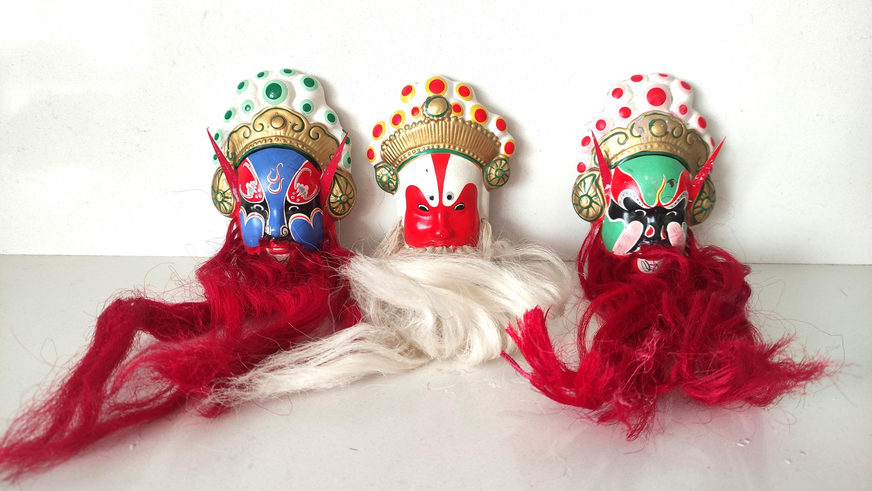 Vintage Chinese Bian Lian Opera Masks: Traditional Wall Decor, Set of 5 ...
