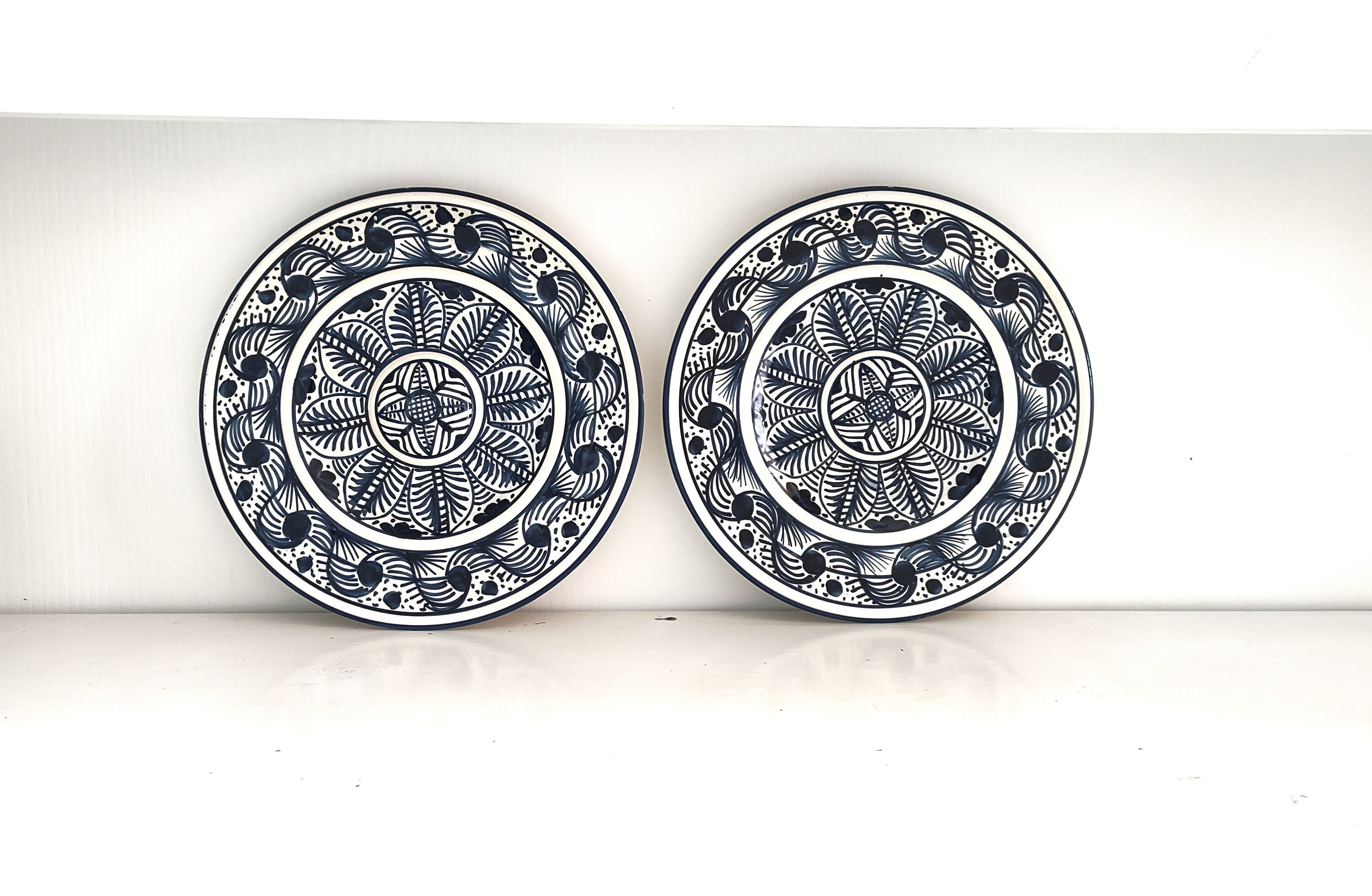 Set of 2 Vintage Spanish Ceramic Wall Plates, Hand Painted in Blue ...