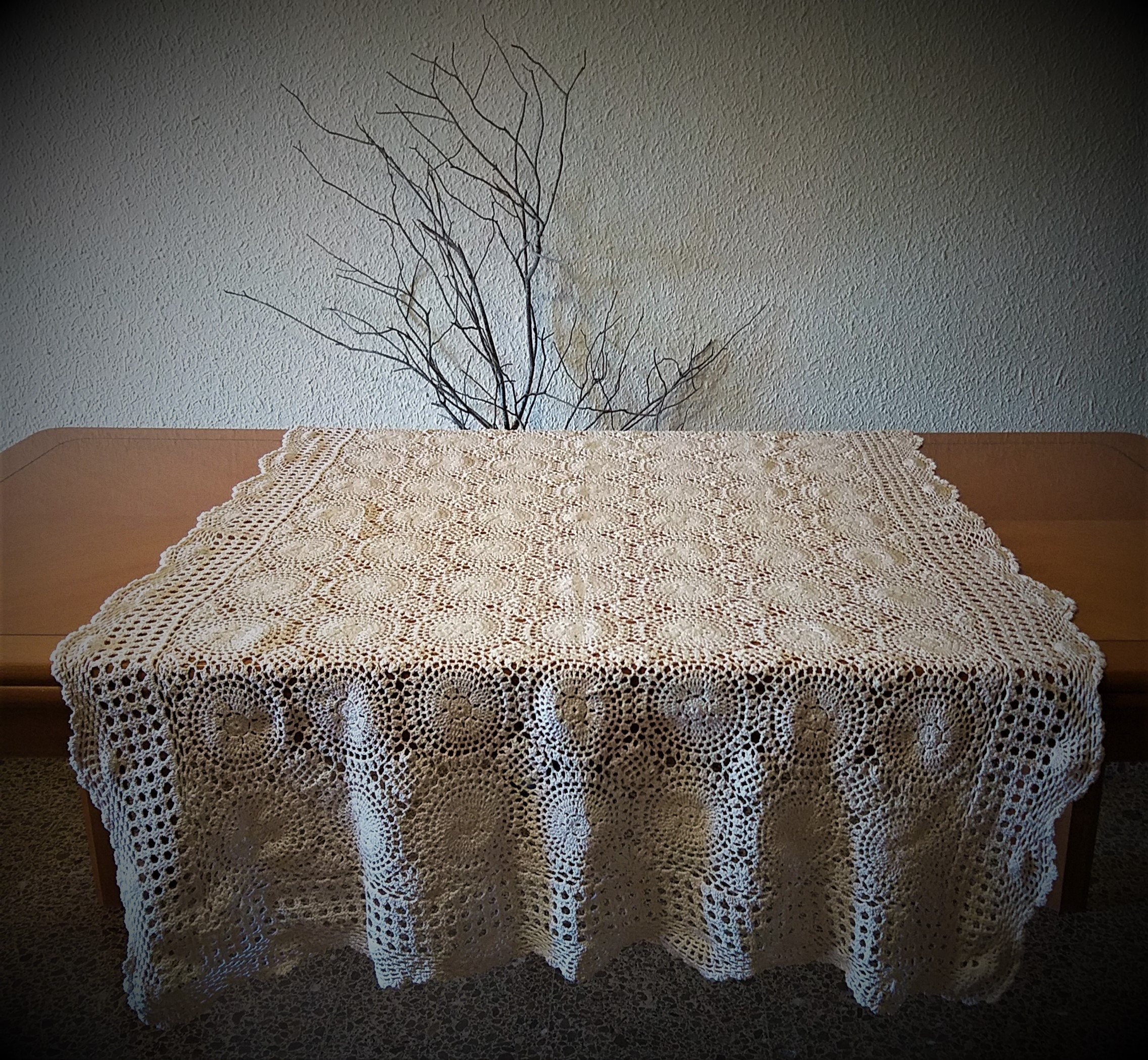 Vintage Rectangular Hand Crochet Table Cloth Vintage Table - Etsy