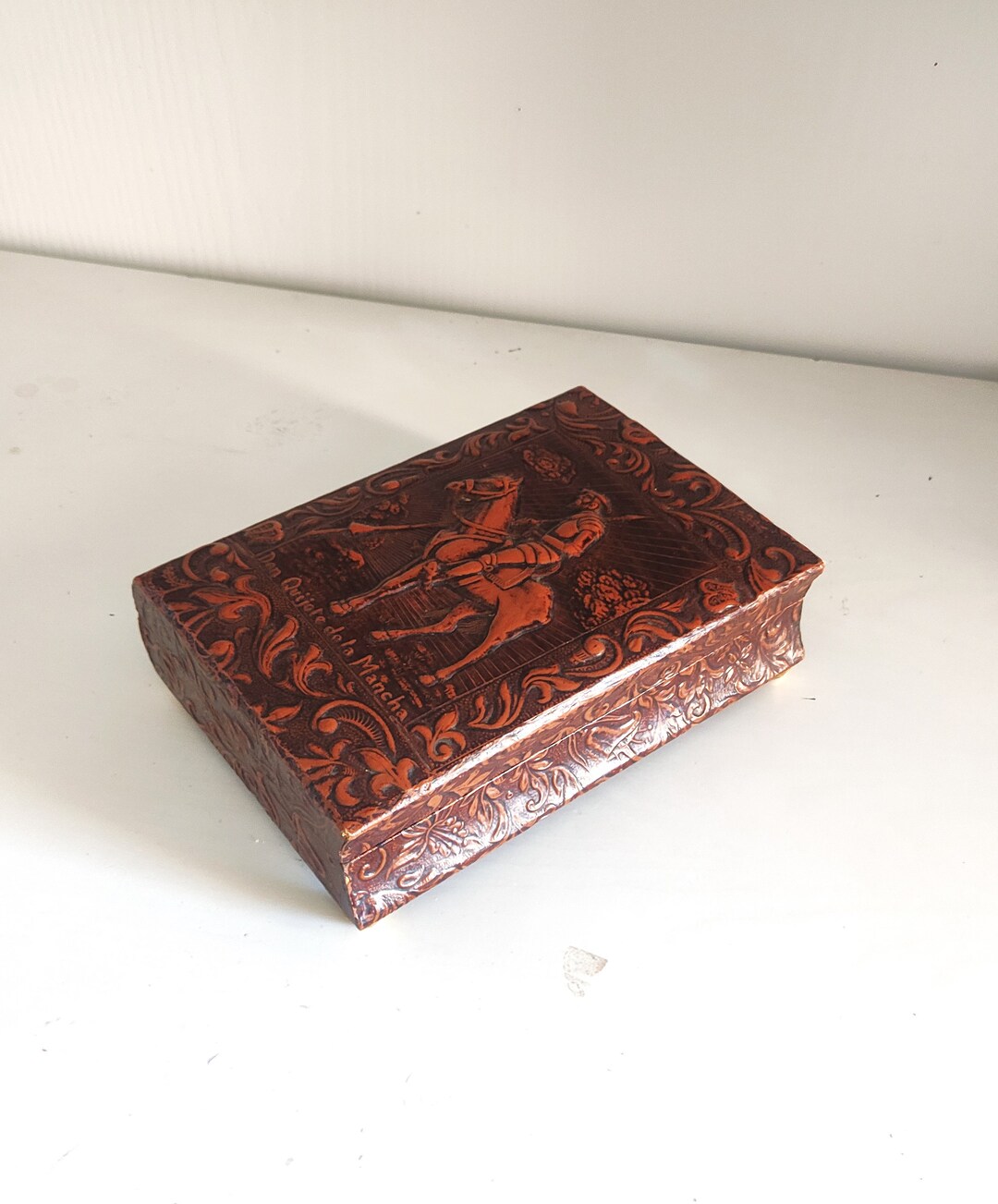 Vintage Spanish Don Quixote Cigar and Cigarette Box, Embossed Leather ...