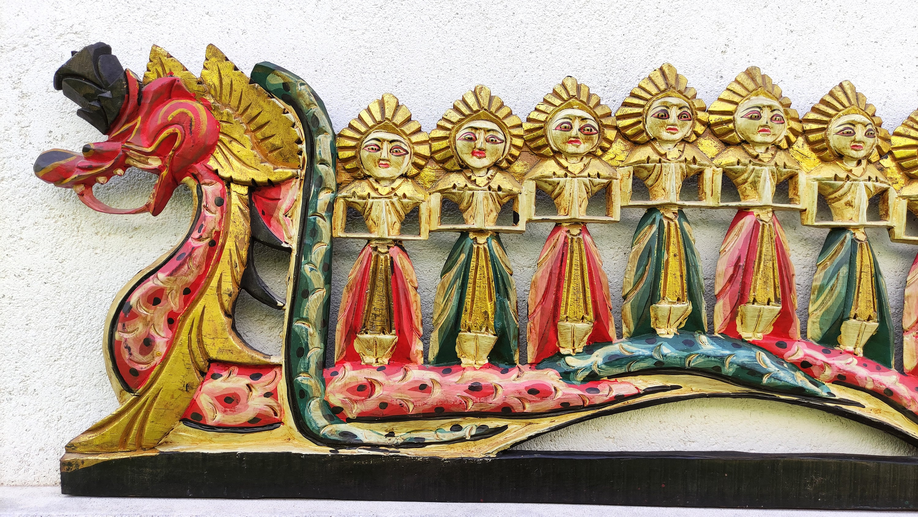 Balinese Carved Wood Wall Panel, Indonesian Ceremonial Procession Wall ...