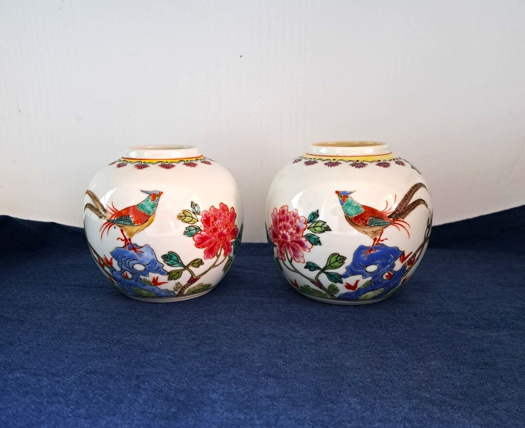Original Chinese Vases, Set of 2 Small Chinese Vases, Hand Painted ...