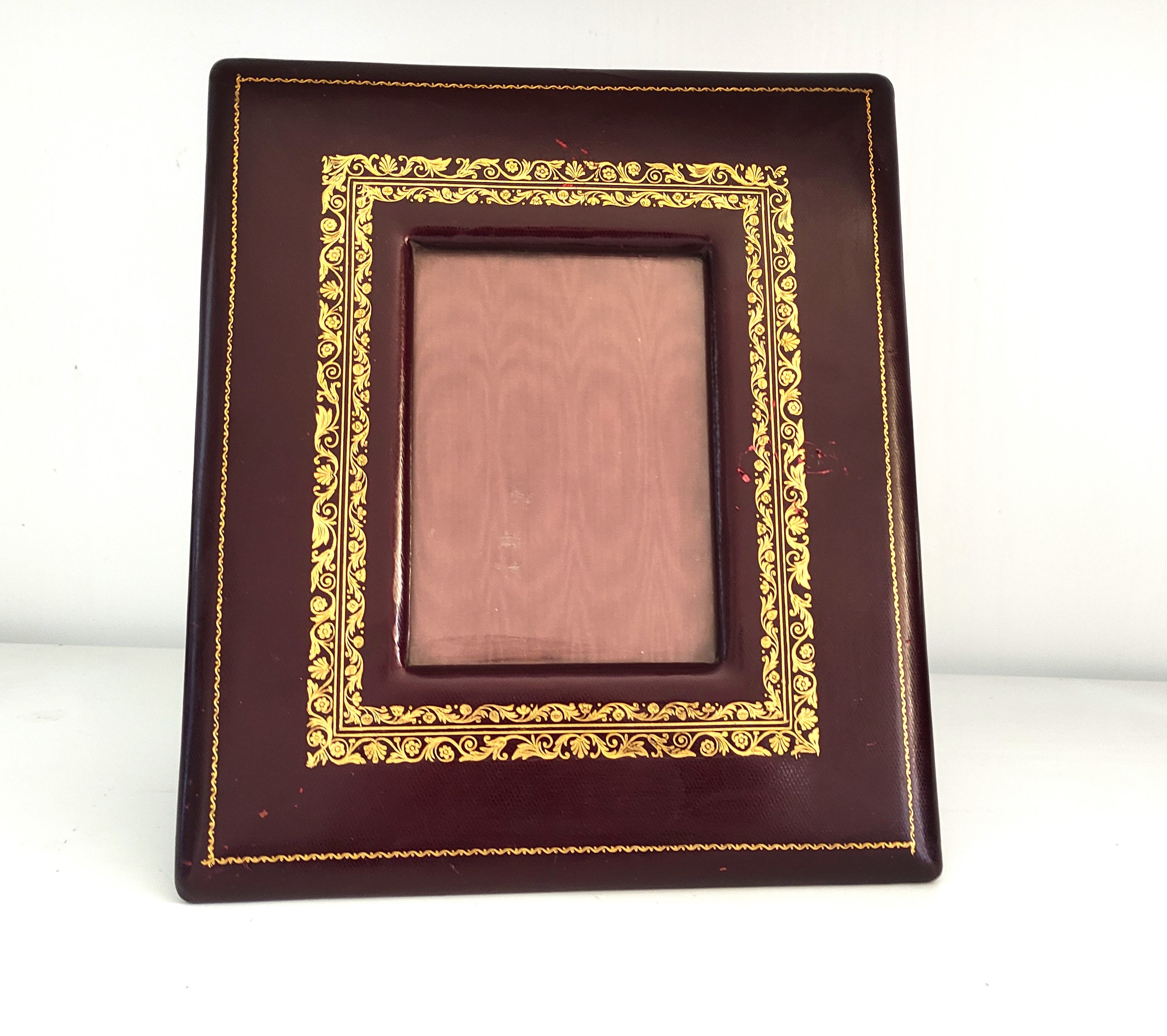 Antique Italian Tabletop Frame, Embossed Leather Photo Frame With Gold ...