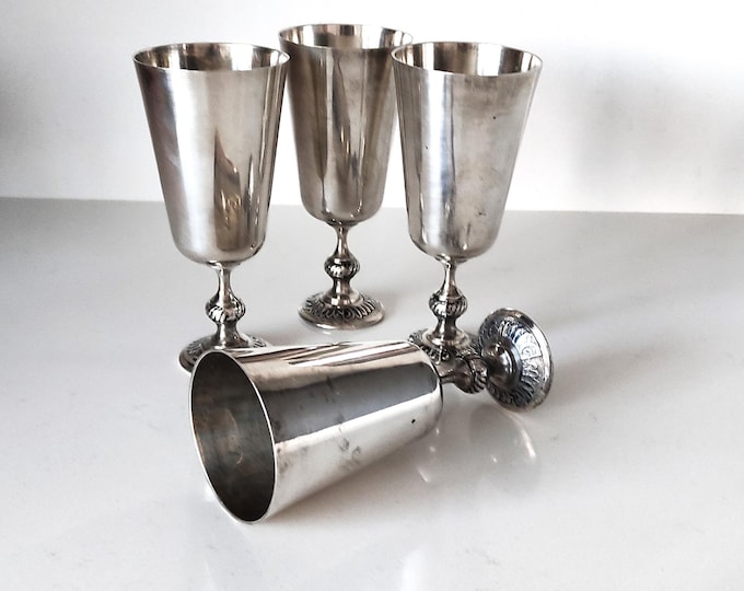 Vintage Silver Plated Goblets, Metal Wine Cups, Vintage Wine Goblets - Etsy