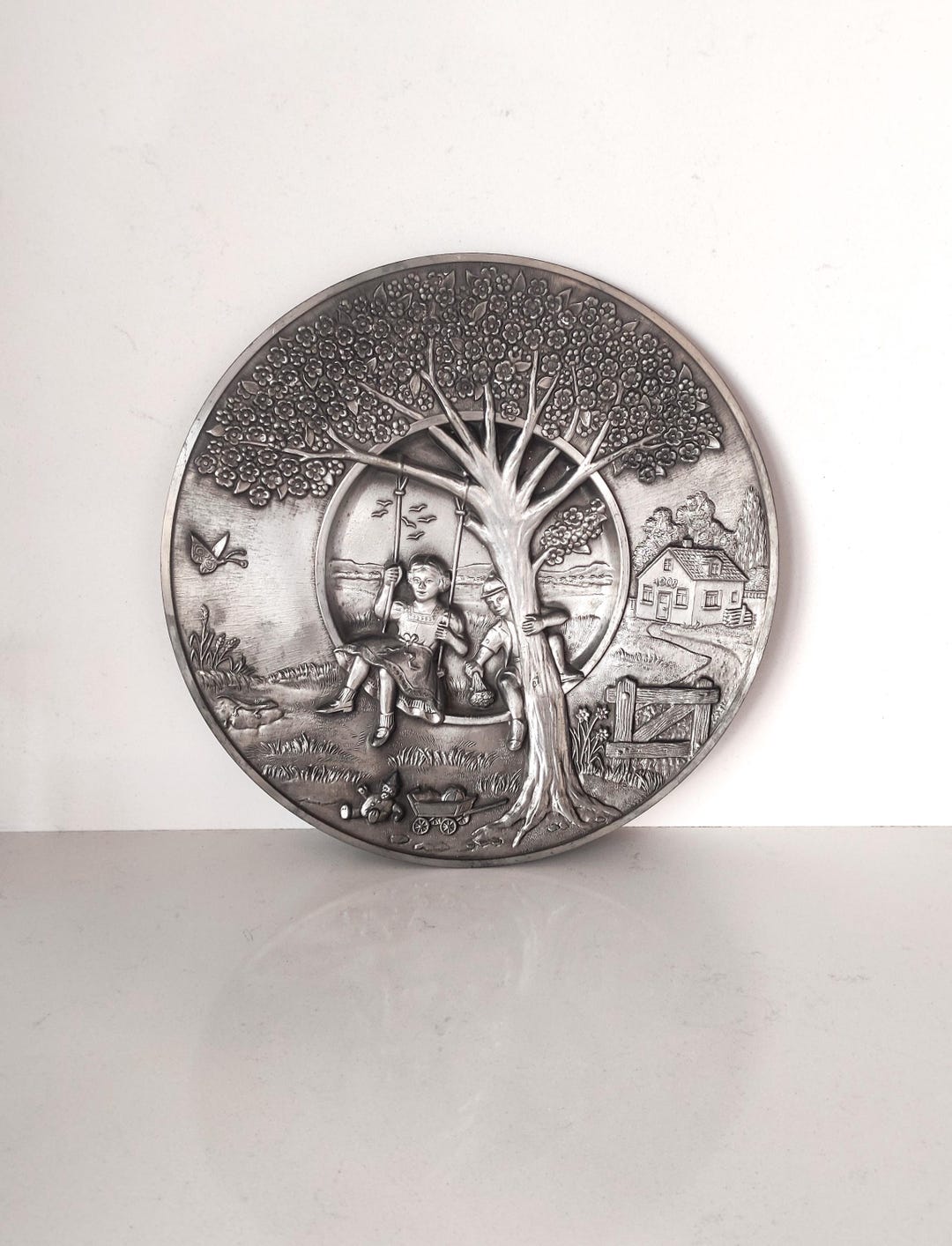 Vintage French Pewter Wall Plate, Spring Theme Wall Decor - Etsy