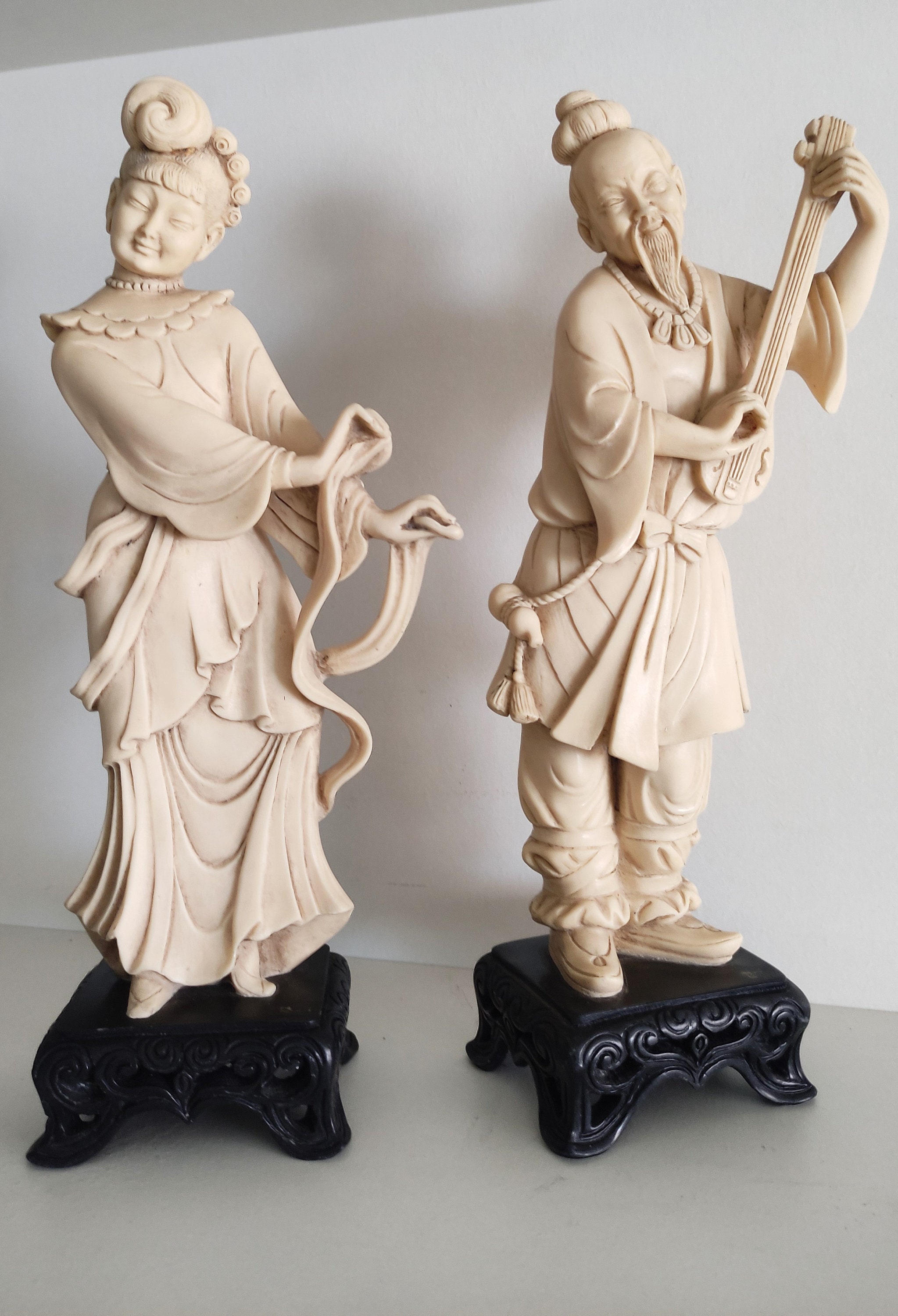 A Set of 2 Vintage Asian Statues, Faux Ivory, Asian Statues of a ...