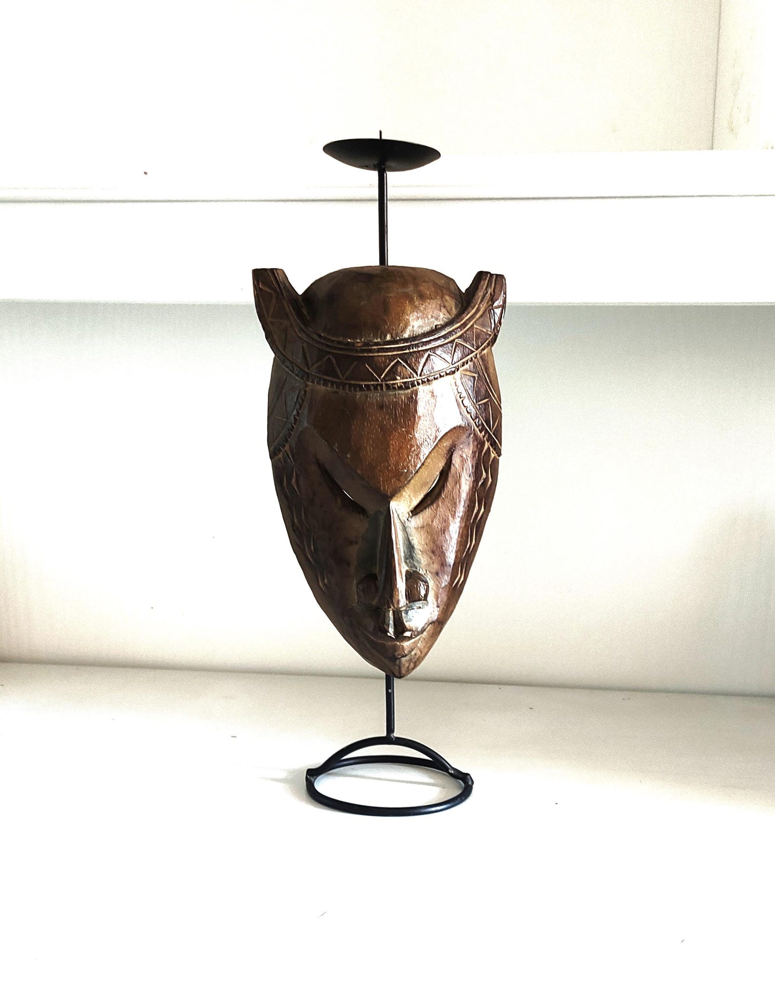 Tribal African Candleholder, African Mask Candlestick Holder, Hand ...