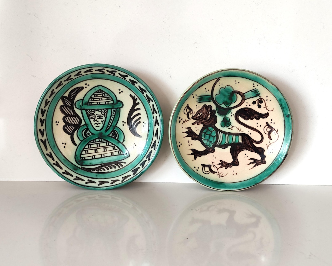 Vintage Spanish Ceramic Wall Plates: Medieval Knight & Lion, Set of 2 ...