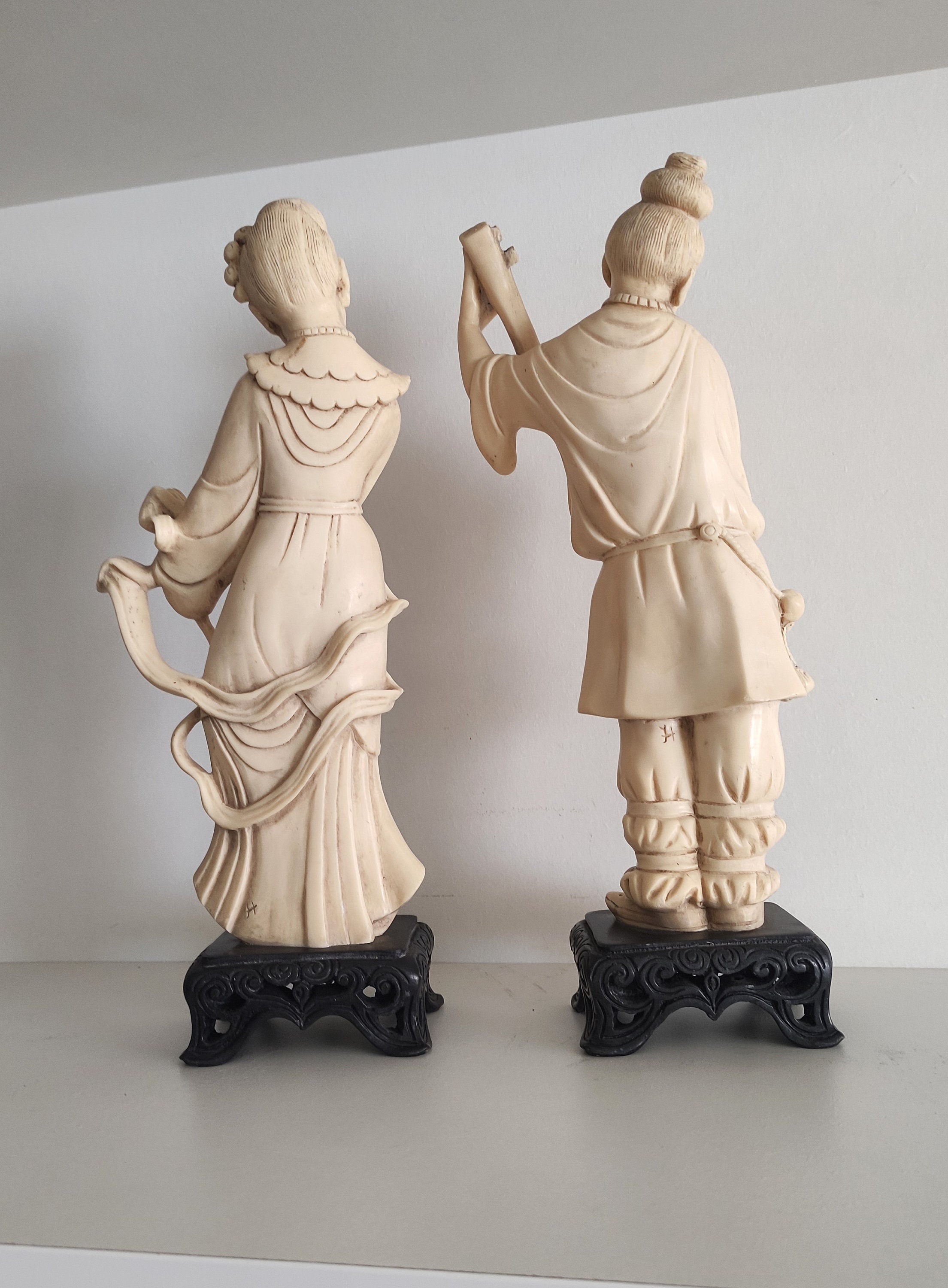 A Set of 2 Vintage Asian Statues, Faux Ivory, Asian Statues of a ...