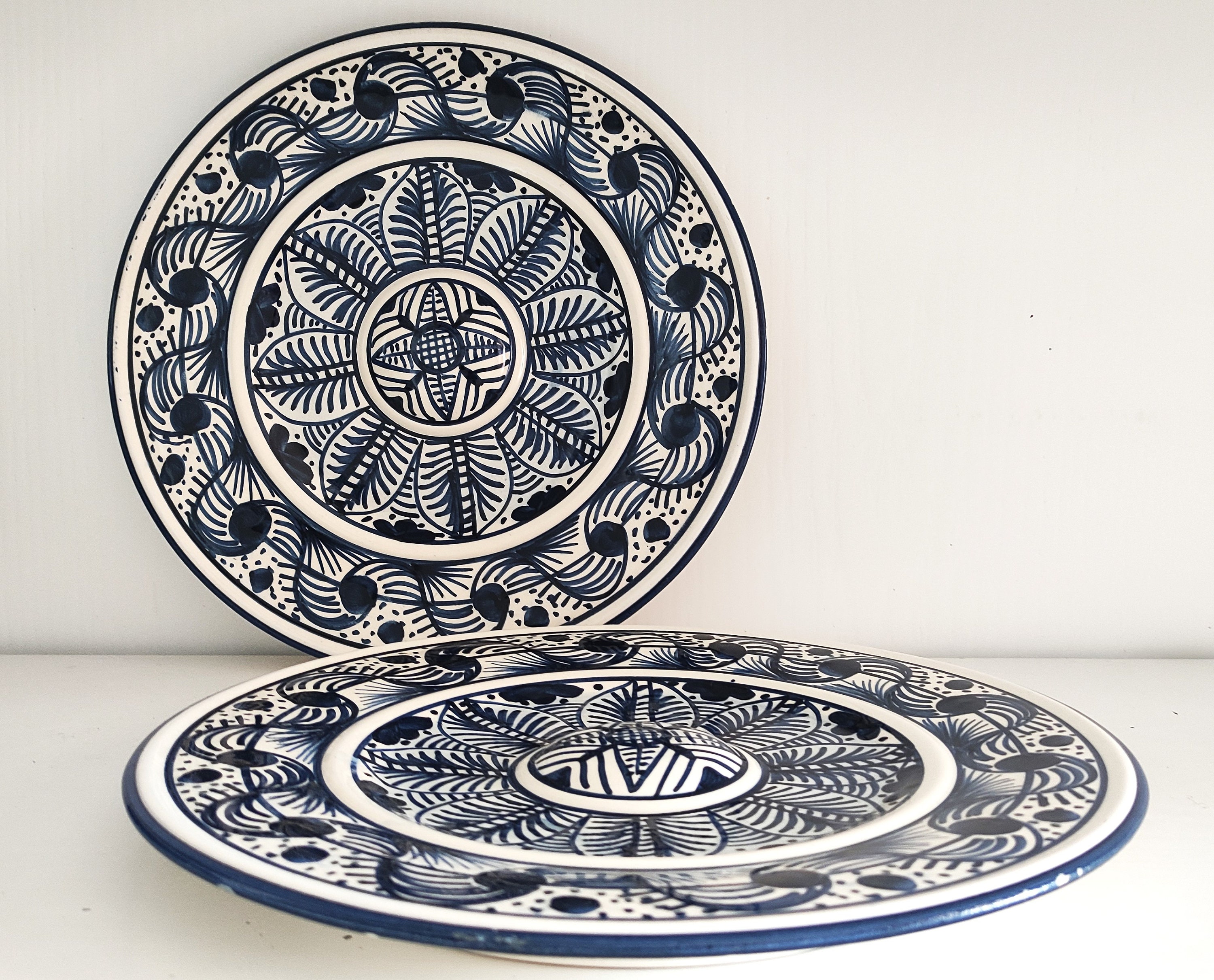 Set of 2 Vintage Spanish Ceramic Wall Plates, Hand Painted in Blue ...