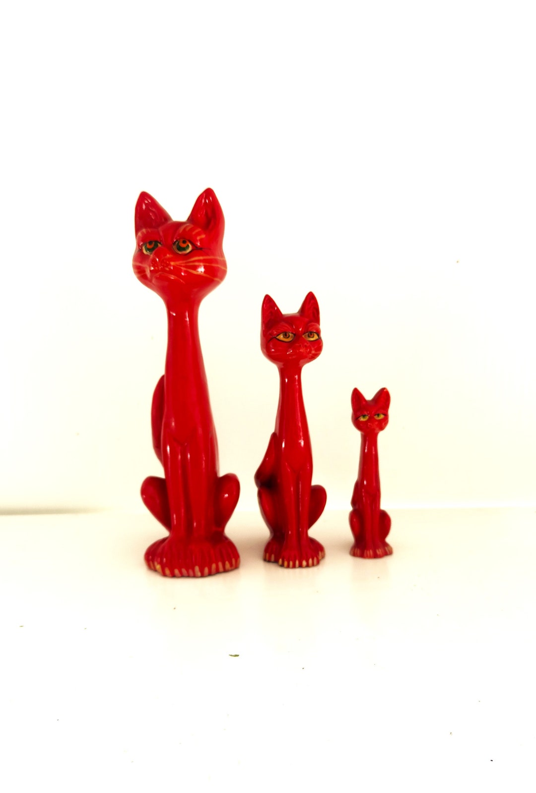 Vintage Red Ceramic Cats Statues, Hand Made in Spain, Cats Family ...