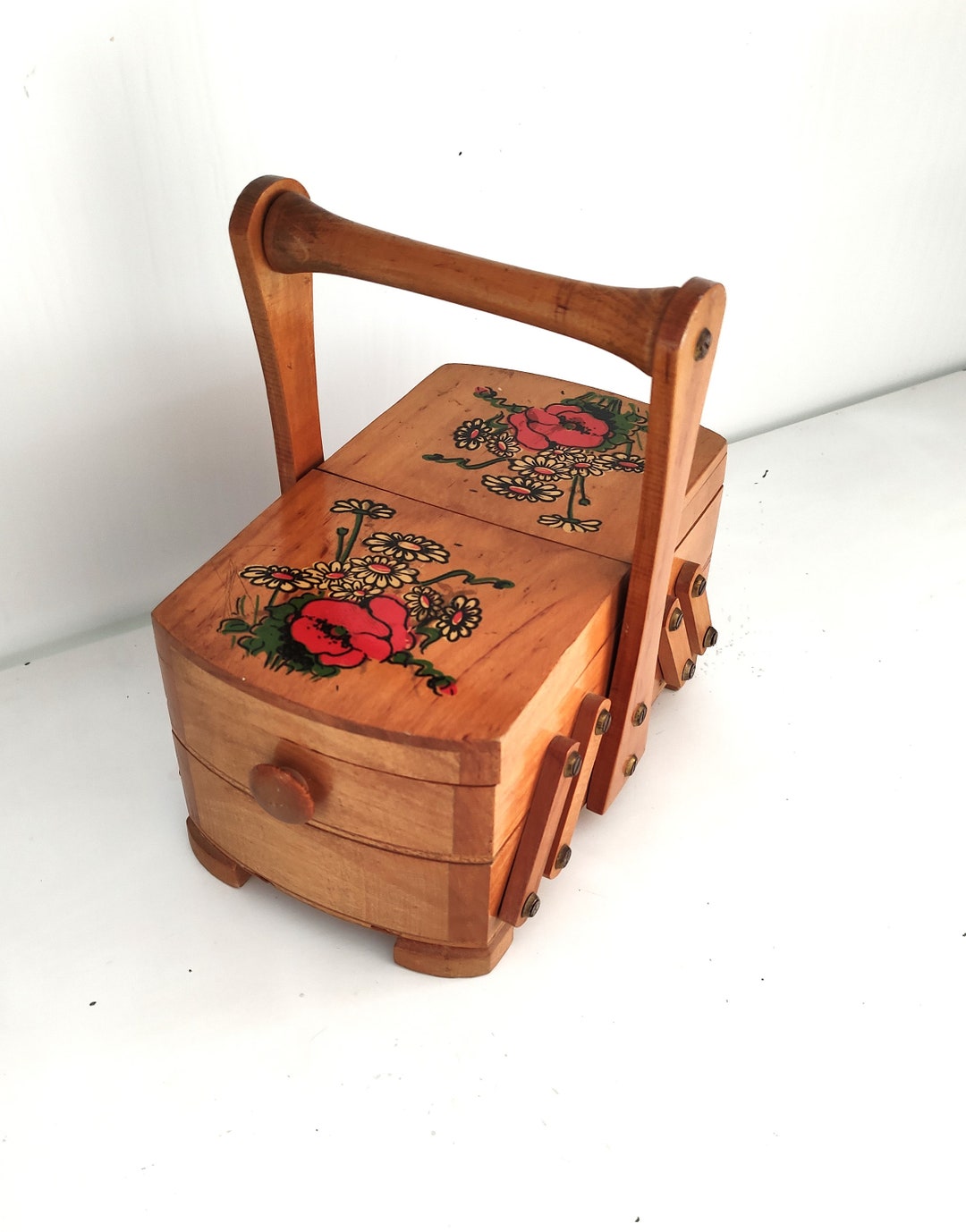Vintage Sewing Box, Cantilever Sewing Box, Folding Sewing Box With ...