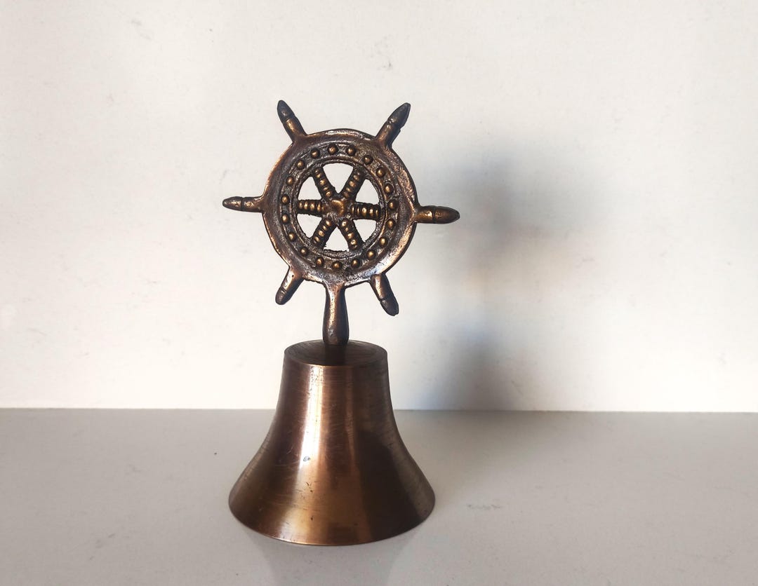 Vintage Brass Ship Wheel Bell: Nautical Decor, 1940s French Hand Bell ...