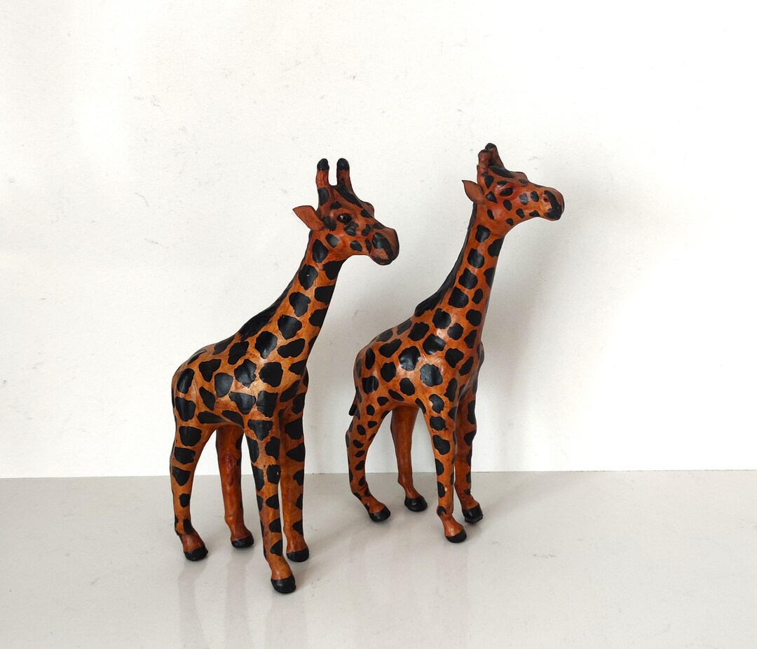 Vintage African Giraffes Sculptures, Handcrafted Leather Sculptures of ...