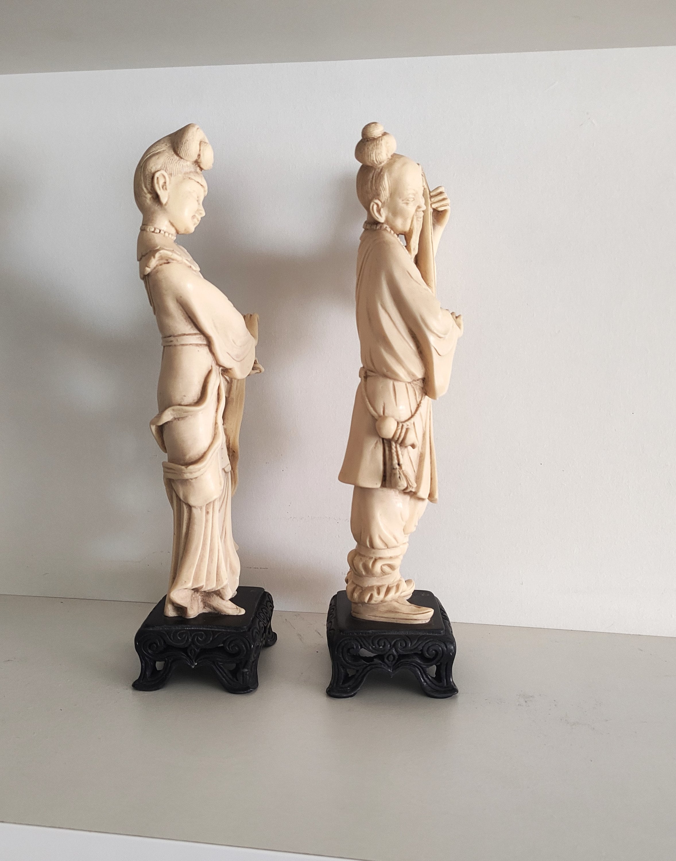 A Set of 2 Vintage Asian Statues, Faux Ivory, Asian Statues of a ...