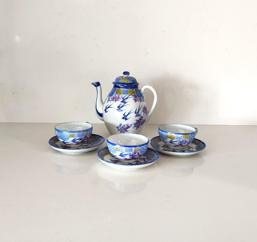 Vintage Japanese Tea Set, Eggshell Tea Cups and Saucers Set, Swallows ...
