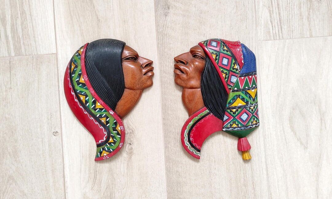 Vintage Carved Wood Indigenous Wall Decor, Aymara Wall Hangings ...
