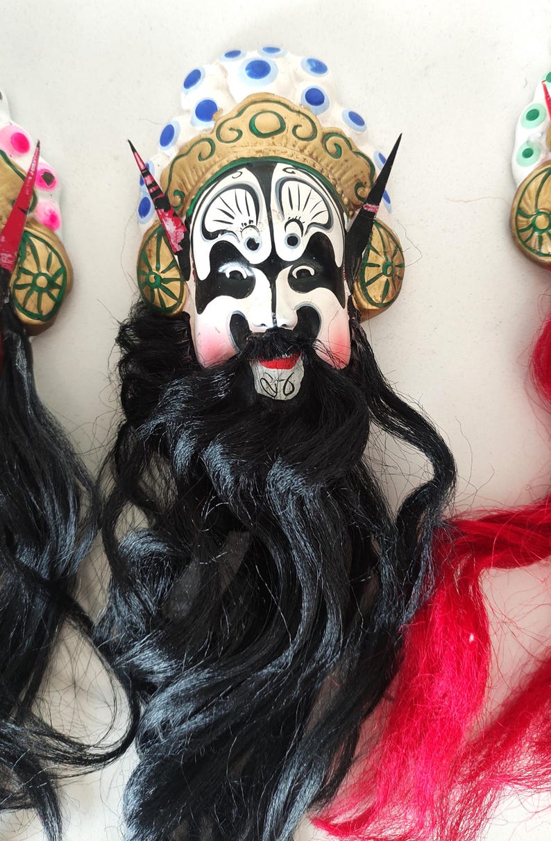 Vintage Chinese Bian Lian Opera Masks, Set of 5 Bian Lian Masks ...