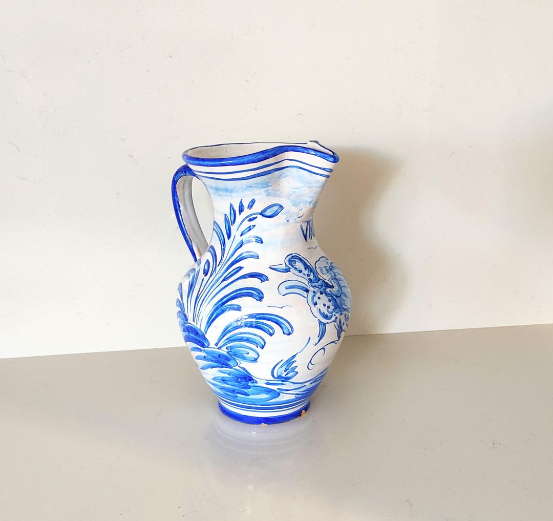 Vintage Spanish Pottery Jug, Hand Painted Wine Jug, Talavera Spain Wine ...