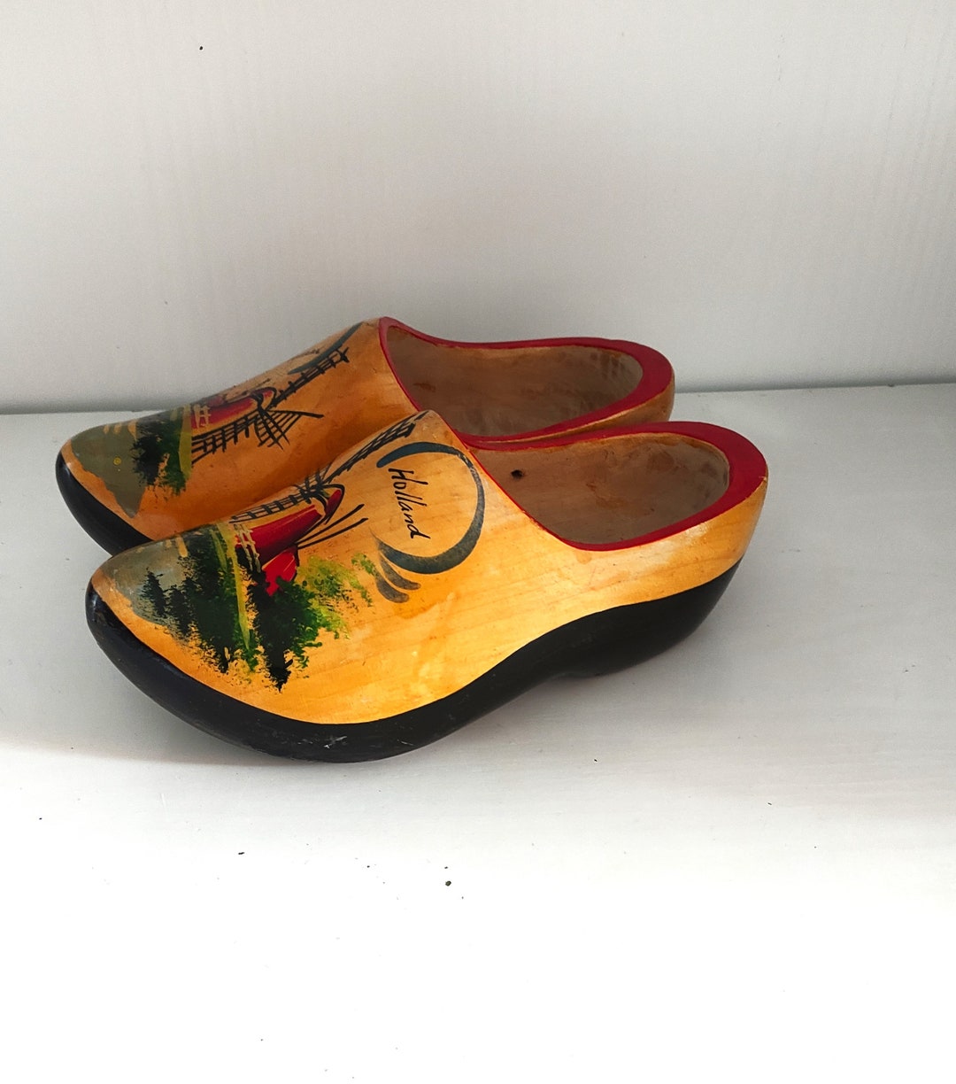 Vintage Hand-carved Wooden Dutch Clogs: Hand-painted Windmill Decor - Etsy