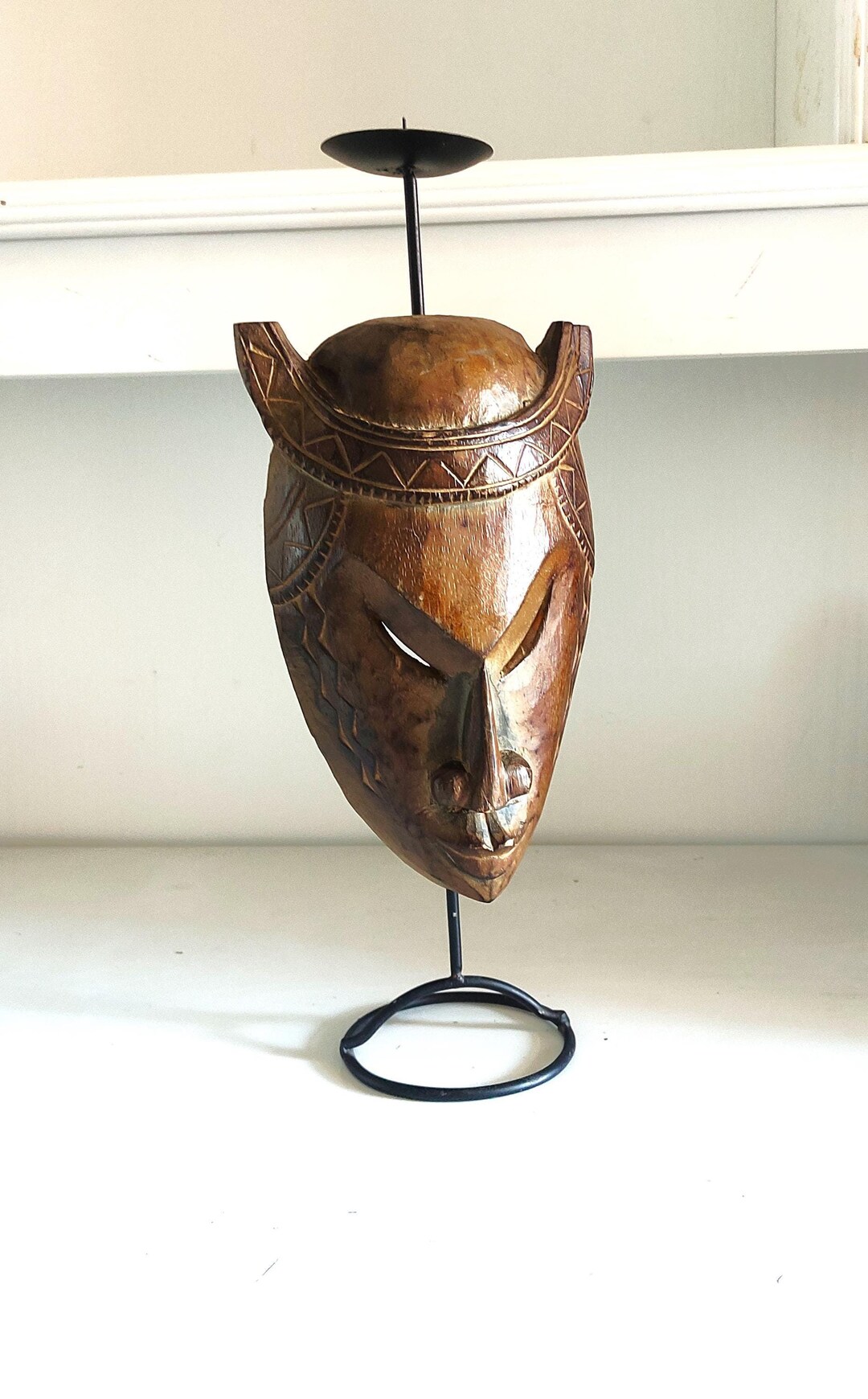 Tribal African Candleholder, African Mask Candlestick Holder, Hand ...