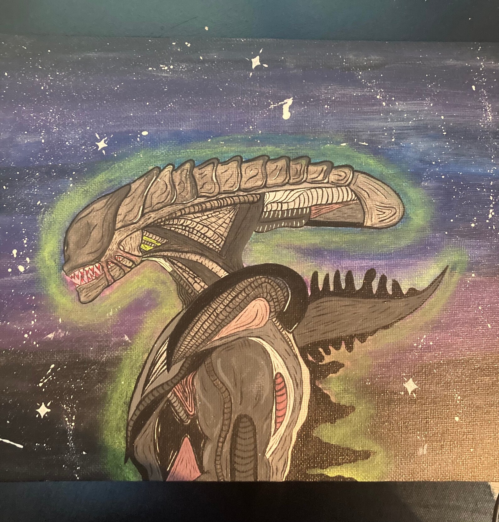 Alien Xenomorph hand painted canvas | Etsy