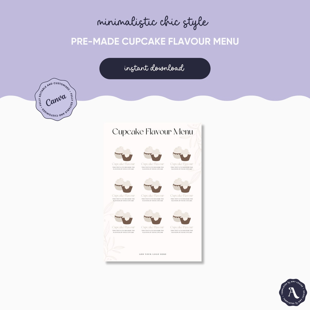 Pre-made Cupcake Flavour Menu 'minimalistic Chic - Etsy