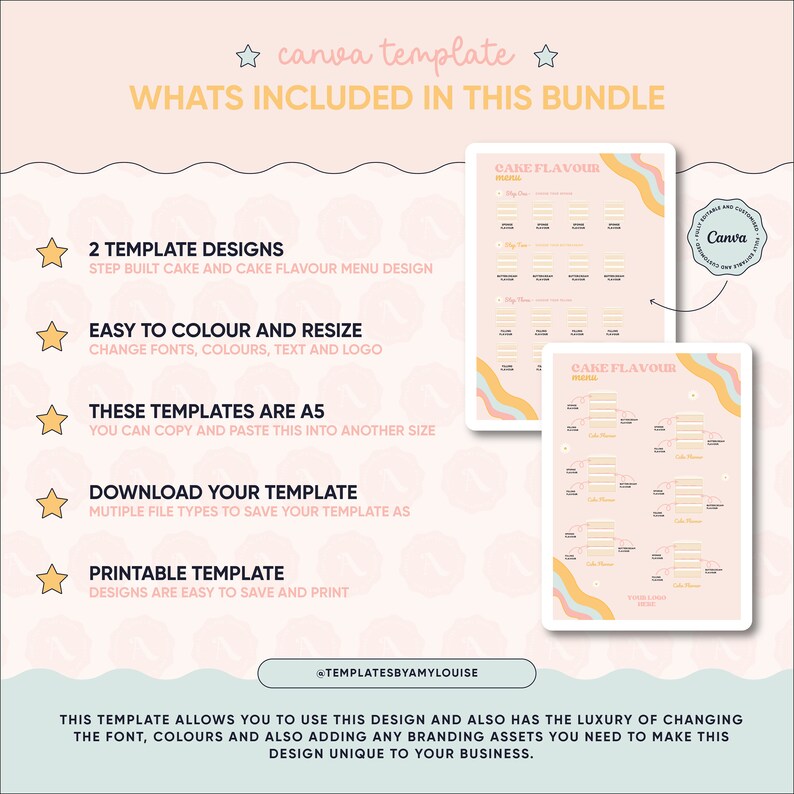 Cake Flavour Menus 'modern Retro Style' - Etsy