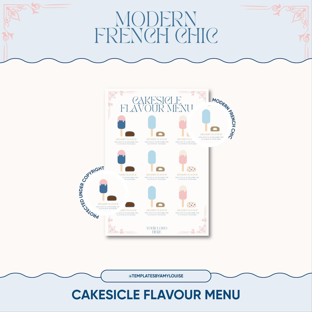 Cakesicle Flavour Menu - 'modern French Chic' - Etsy